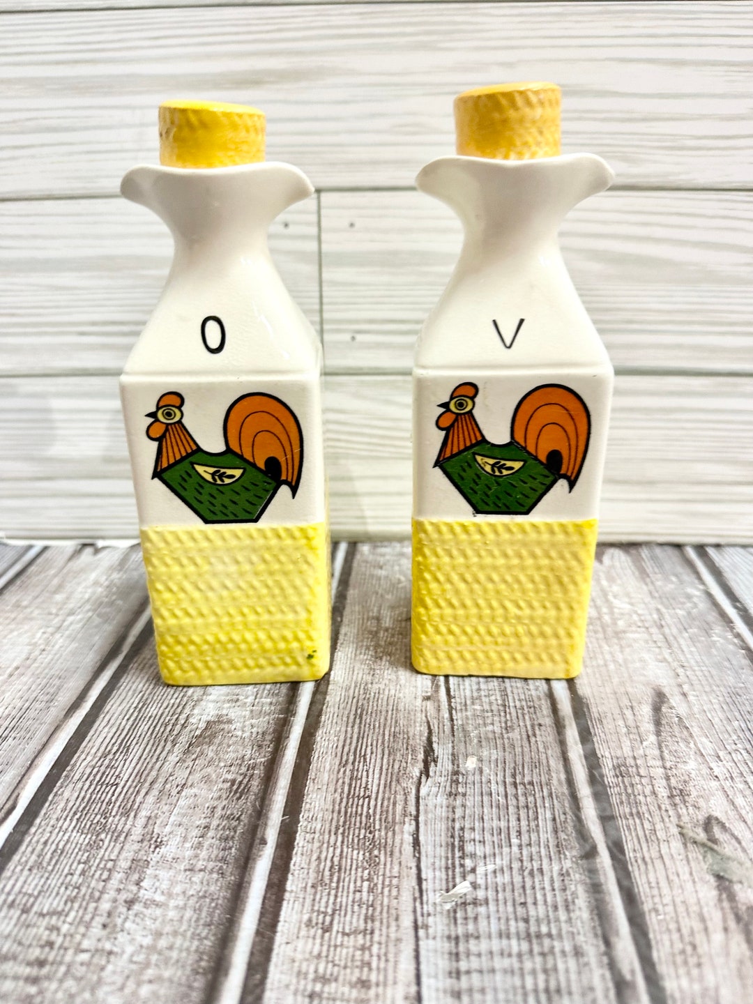 Antique VTG Ceramic JAPAN Chicken Rooster Oil & Vinegar Cruets - Etsy