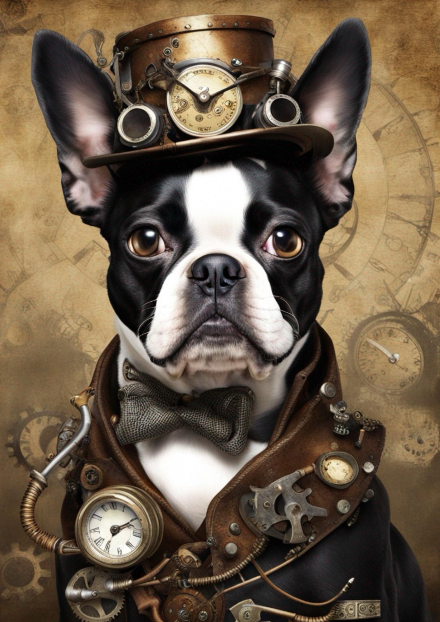 Whimsical Boston Terrier in Steampunk Decoupage Tissue Paper and A4 ...