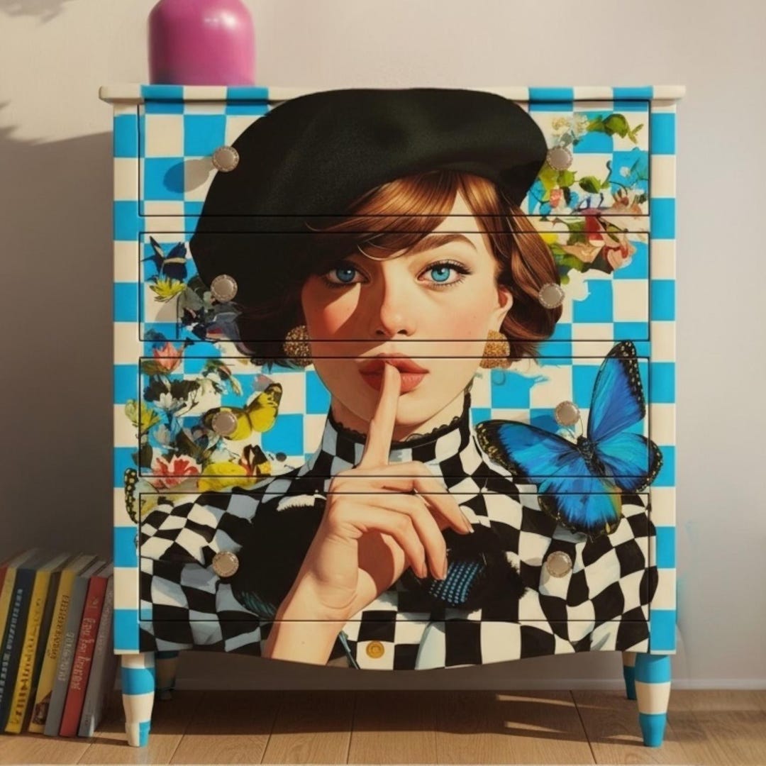 Decoupage Rice Paper A4 Shh Woman Portrait Black Beret Checkered Top ...