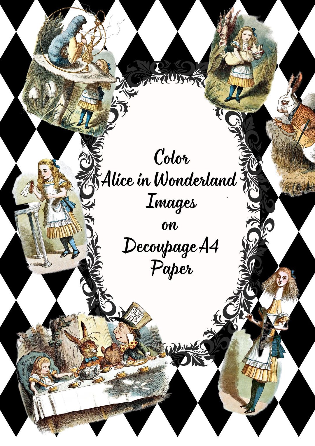 Color Alice in Wonderland Images on A4 or Waterslide Decoupage Paper - Etsy