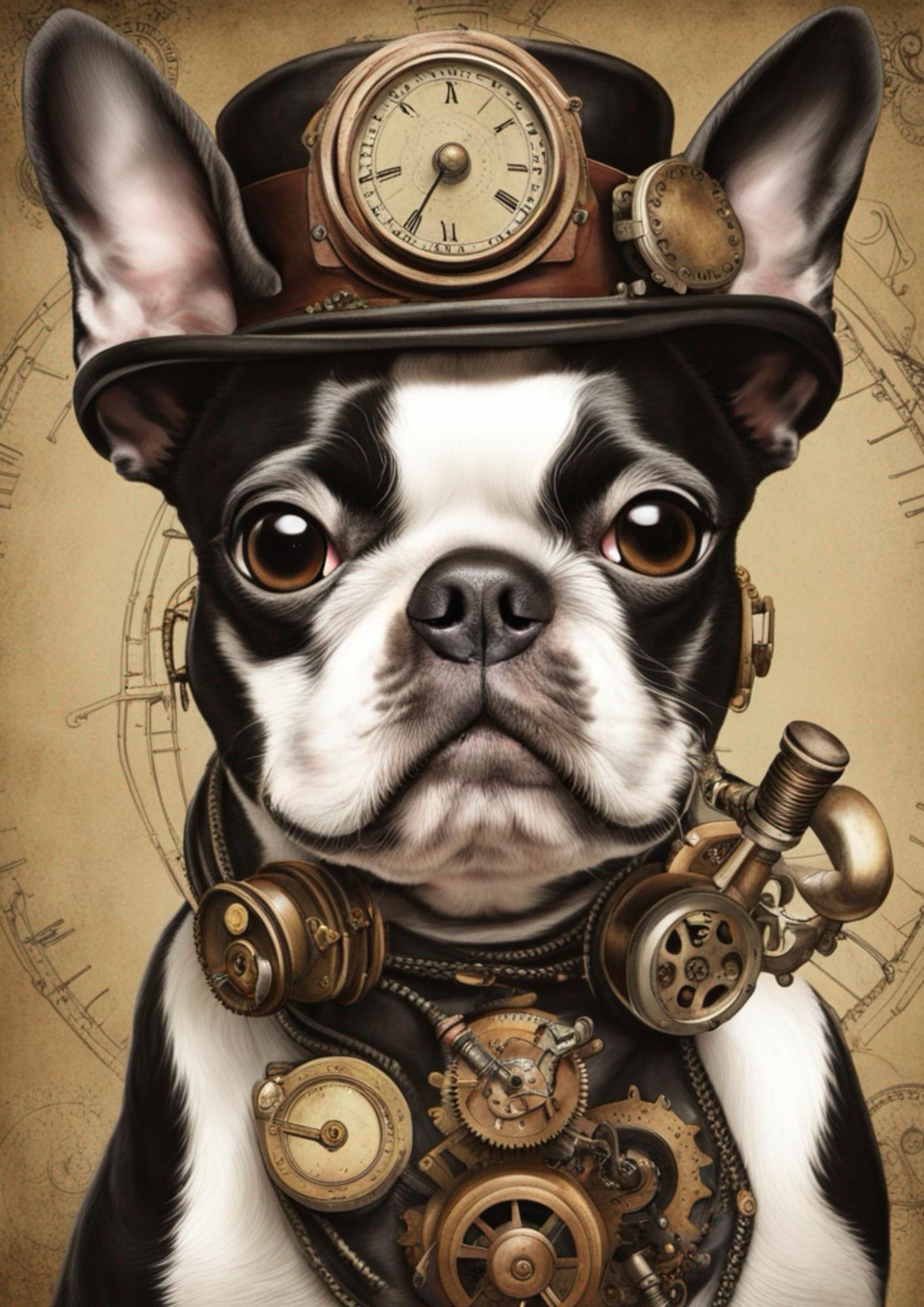 Whimsical Boston Terrier in Steampunk Decoupage Tissue Paper and A4 ...