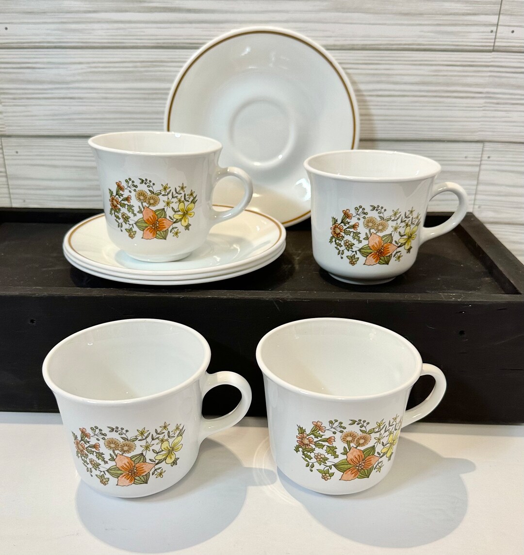 Vintage Corelle Indian Summer 4 Cups and Matching Saucers - Etsy