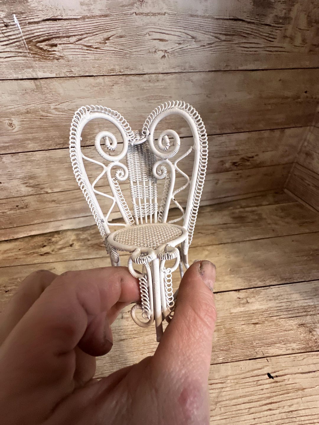 VTG 1990 Alice Lacy White Iron Dollhouse Chair Wire Wicker Metal Rare ...