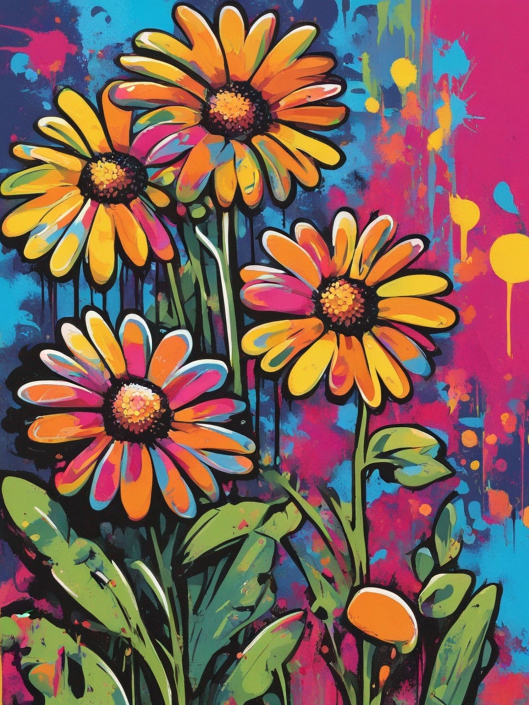 Bright and Bold Pop Art Flowers Decoupage Paper - Etsy