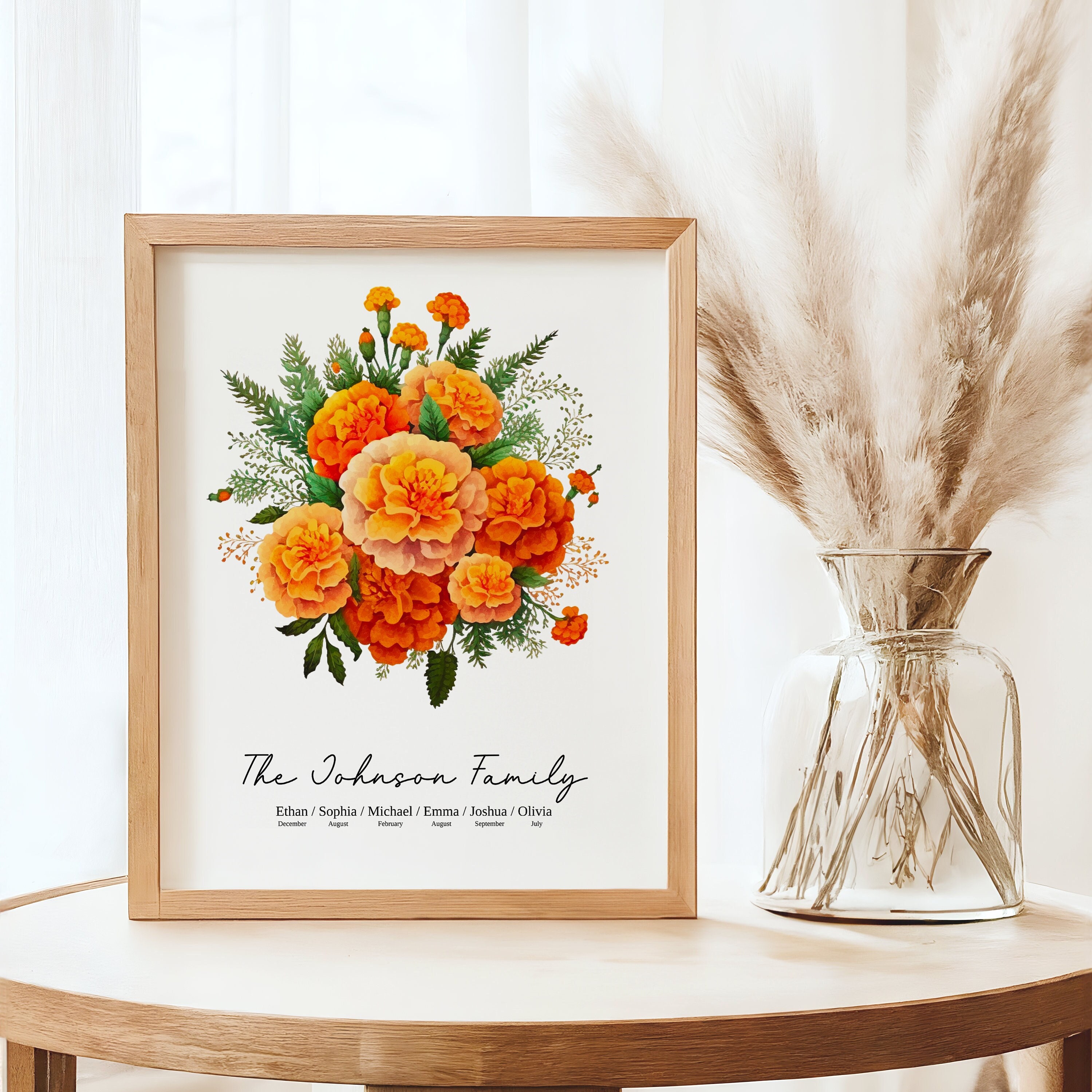 Personalized Family Gift, Birth Flower Family Bouquet, Watercolor ...