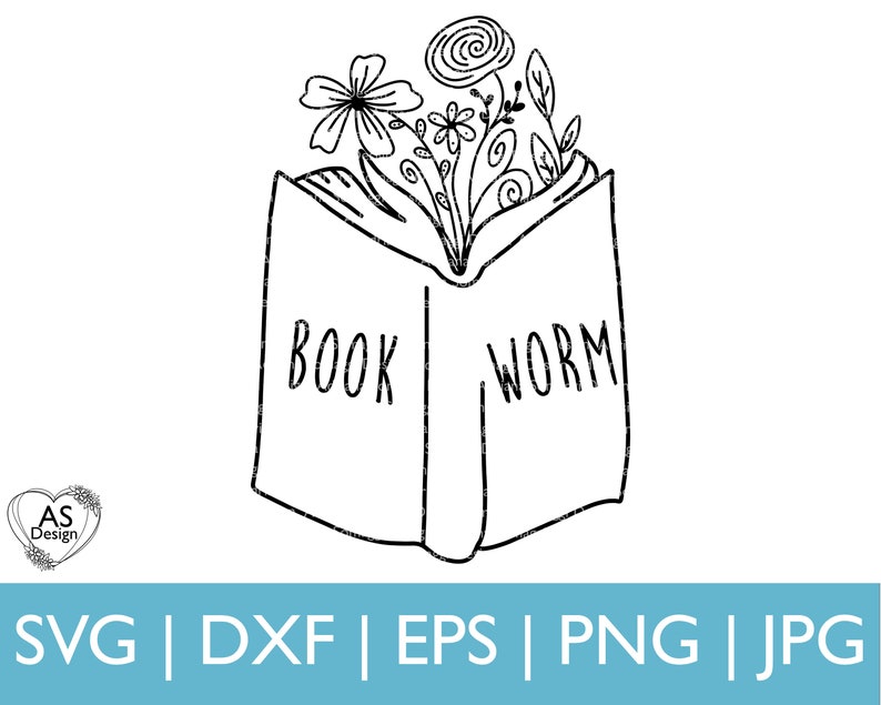 Bookworm SVG Line Art School Librarian Floral Book SVG Back - Etsy