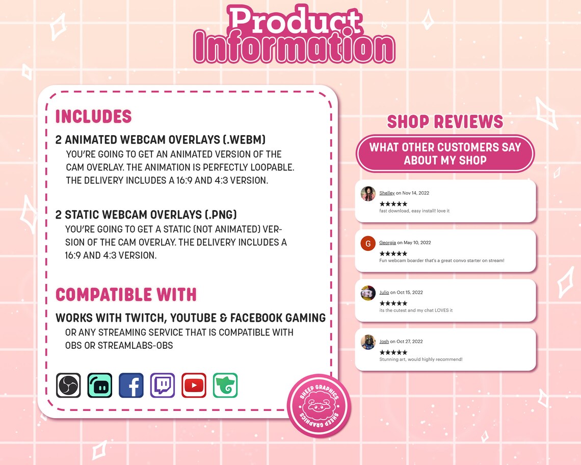 Animated Pastel Cam Overlay / Webcam Overlay / Twitch Overlay / Cute ...