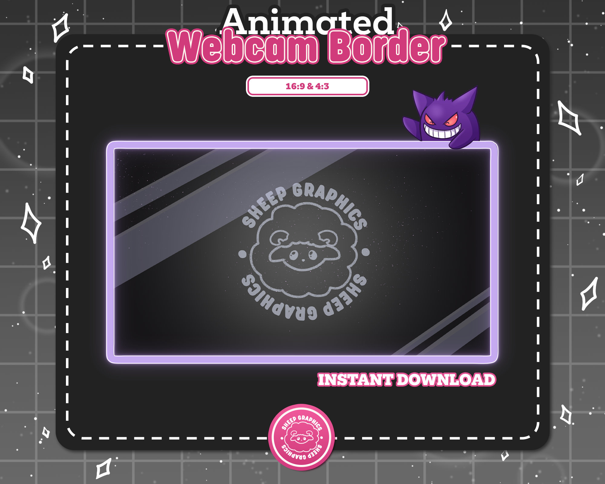 Cute Animated Webcam Overlay - Bongo Gengar - Pokémon Stream Graphics ...