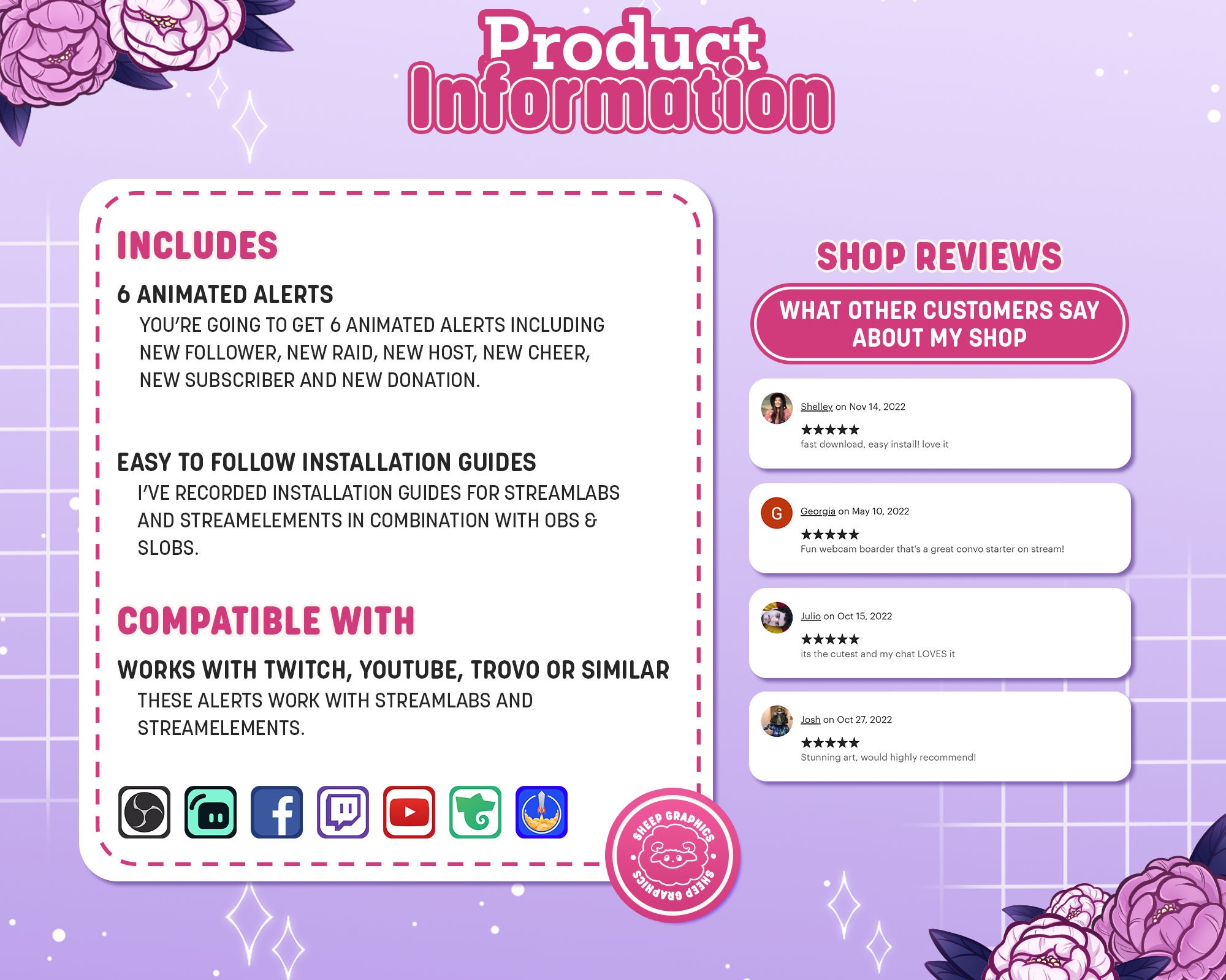 Animated Stream Alerts / Cute Aesthetic Purple Flower Twitch Alerts ...