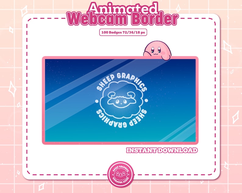 Kawaii Animated Webcam Overlay: Pink Bongo Kirby, Stream Border ...