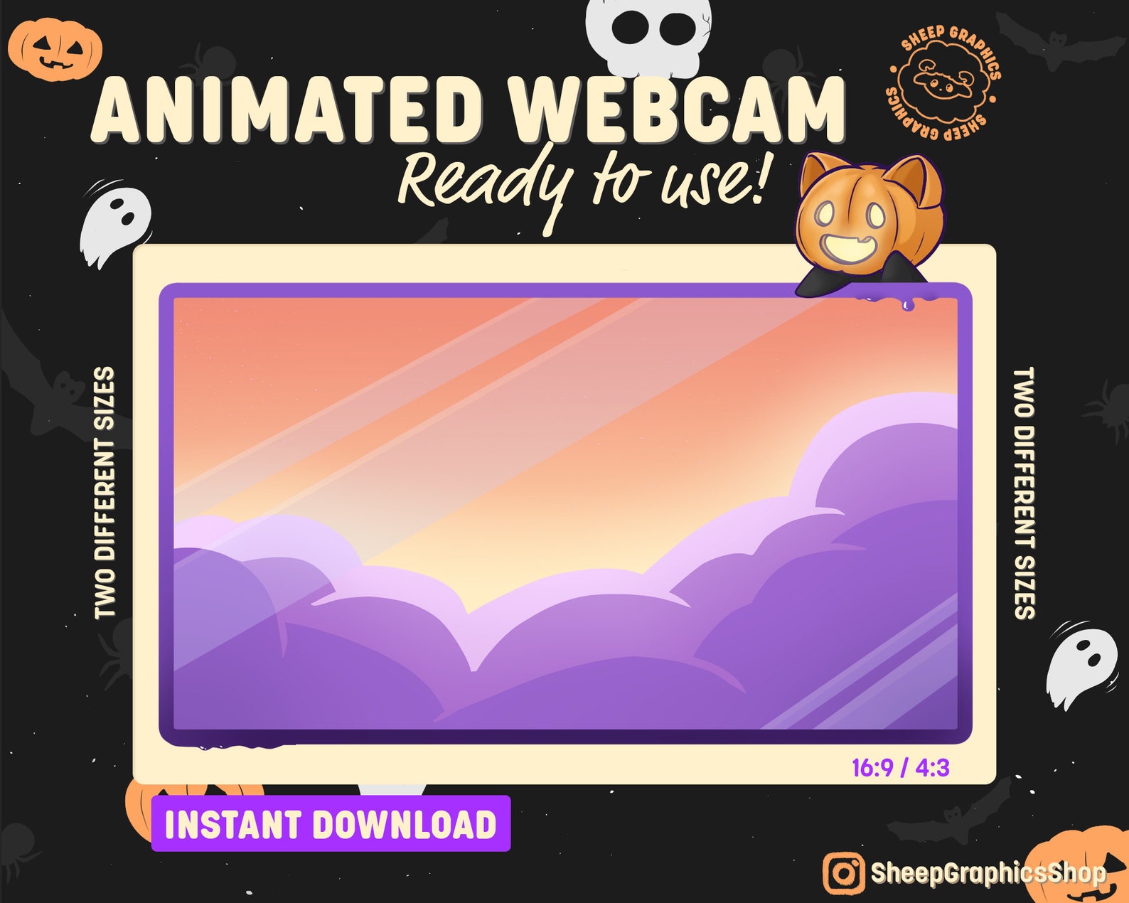 Cute Animated Webcam Overlay / Halloween Pumpkin Cat / Cute Cam Border ...