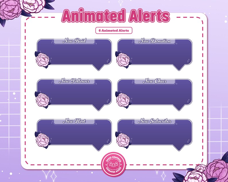Animated Stream Alerts / Cute Aesthetic Purple Flower Twitch Alerts ...