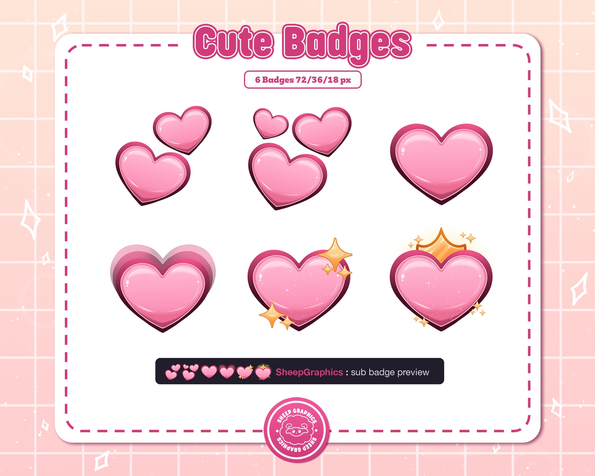 Cute Heart Sub Badges for Twitch / Youtube / Discord / Bit Badges ...