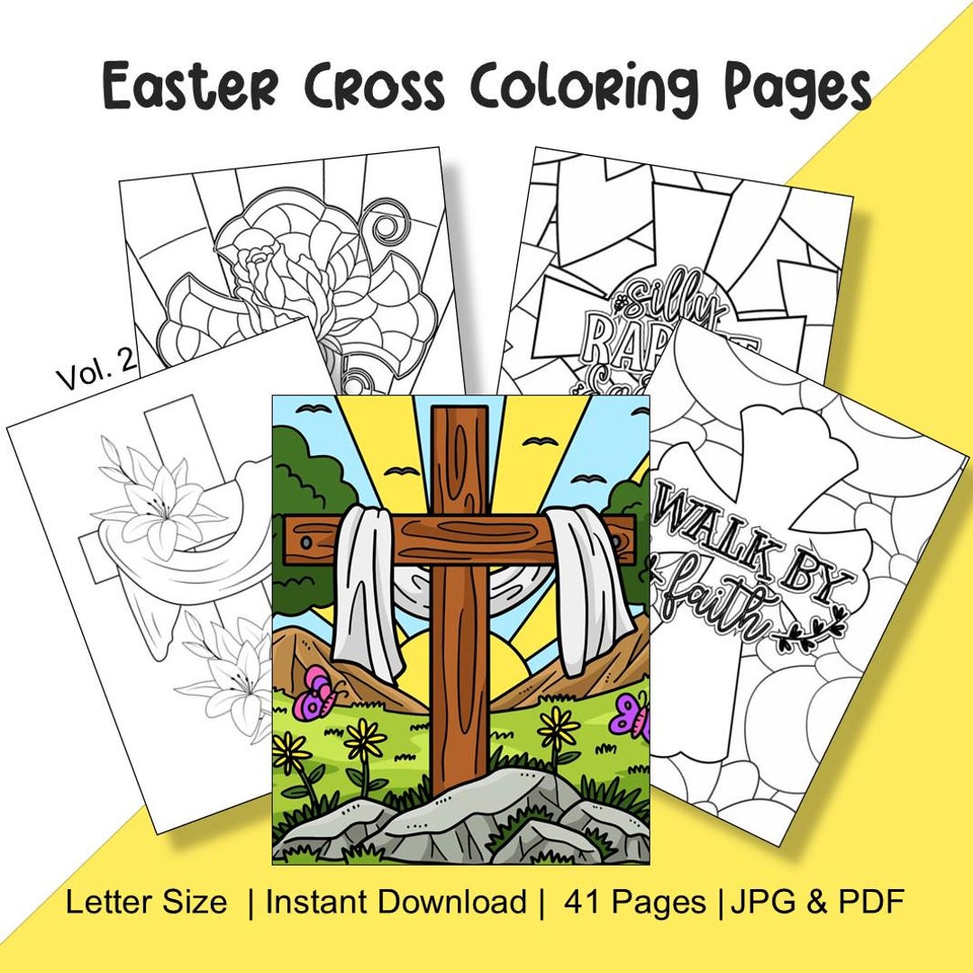 Printable Easter Cross Coloring Pages Vol 2 for Kids and Adults, 41 ...