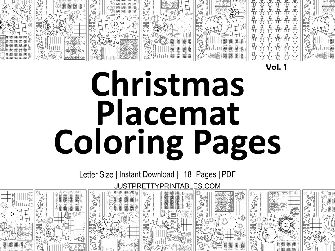 15 Christmas Coloring Placemats! Kids Holiday Activity Mats, Word ...
