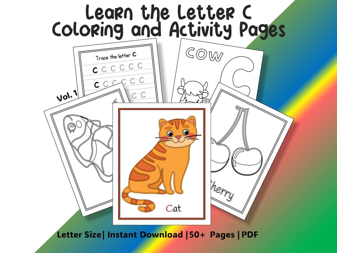 Letter C Coloring Pages: Preschool Alphabet Tracing, Activity Sheets ...