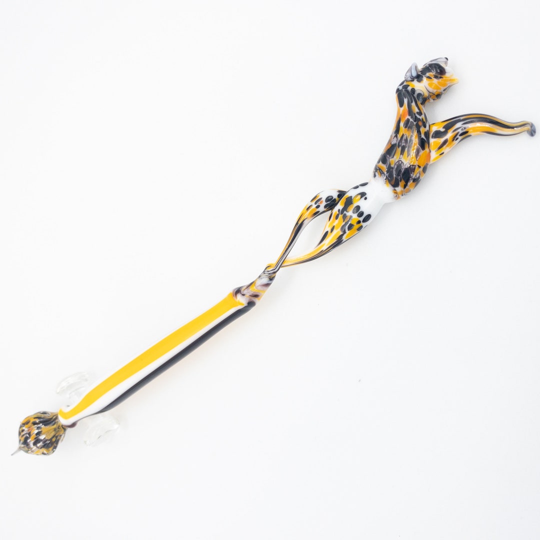 Tiger Glass Dip Pen , Handmade Calligraphy Pen , Yellow-black Glass ...