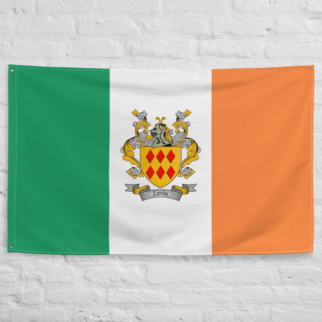 Lavin Irish Coat of Arms Family Crest Ireland Flag | Irish Gifts for ...