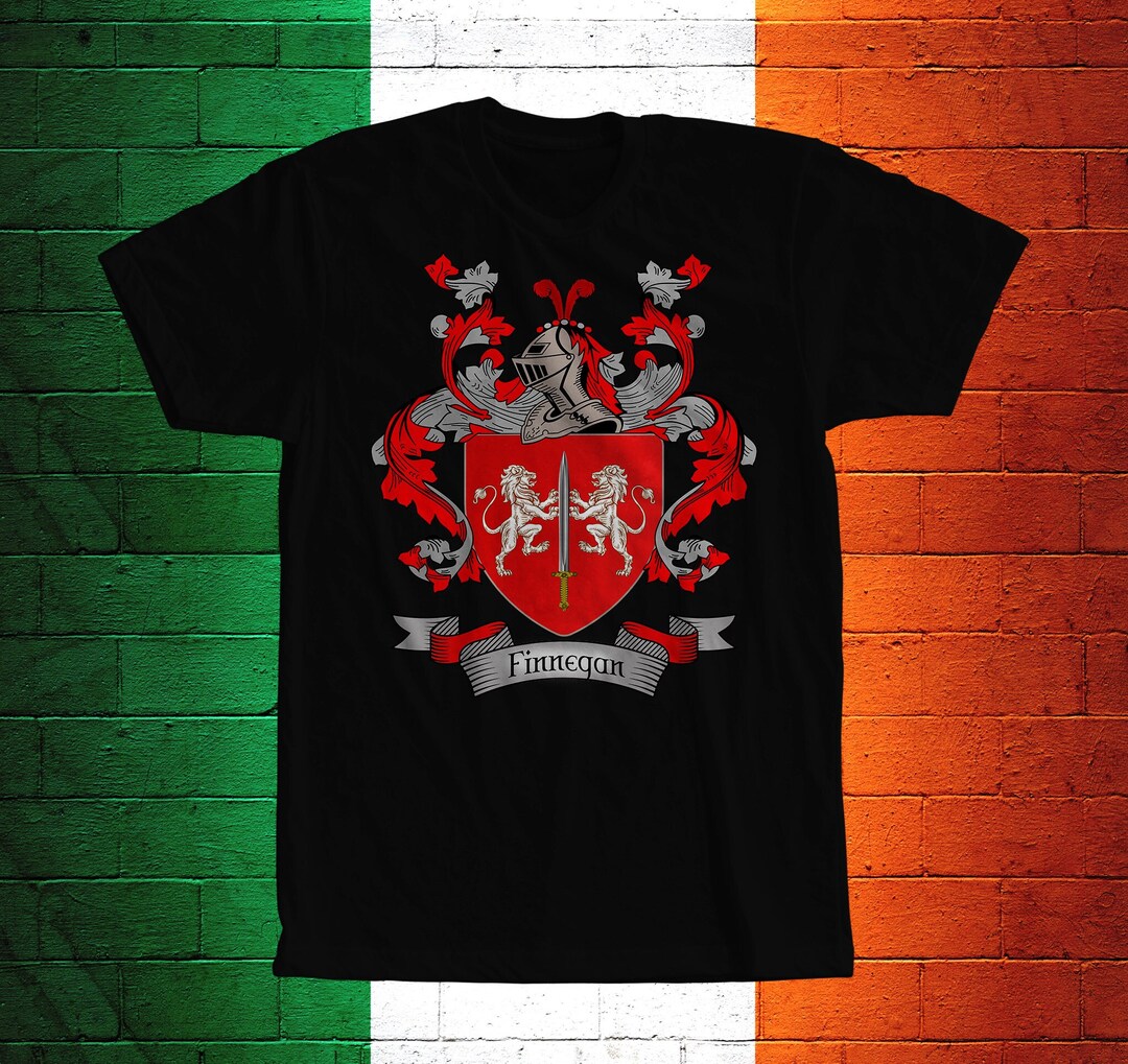 Finnegan Family Crest T- Shirt, Finnegan Coat of Arms, Finnegan Shirt ...