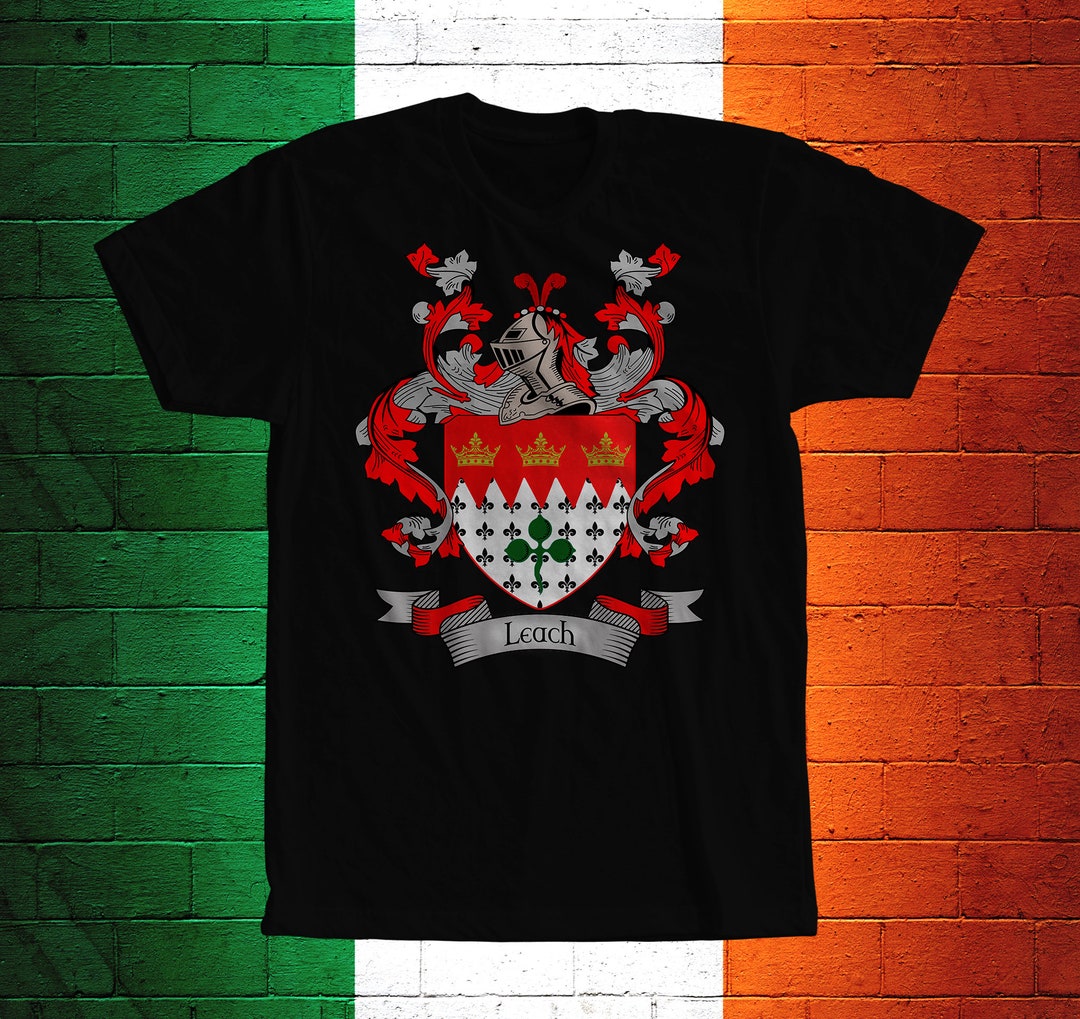 Leach Family Crest T- Shirt, Leach Coat of Arms, Leach Shirt, Leach ...