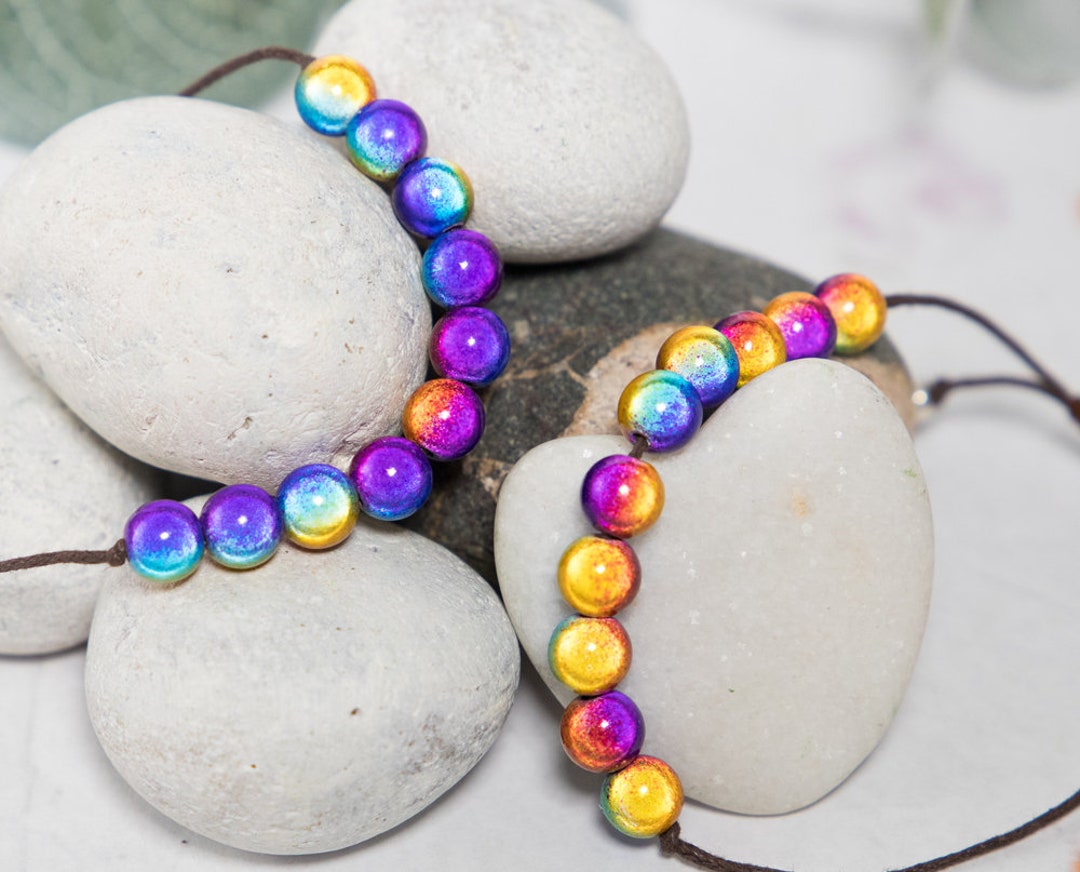 Anxiety Calming Bracelet: Purple Rainbow Illusion Beads, 10 Breaths - Etsy