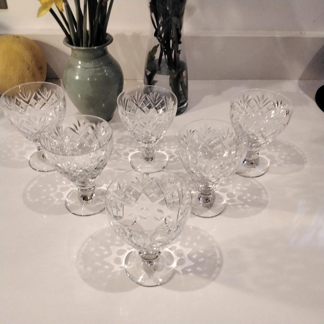 Webb Corbett Set Six Large Wine Goblets Georgian Cut, Hand Blown ...