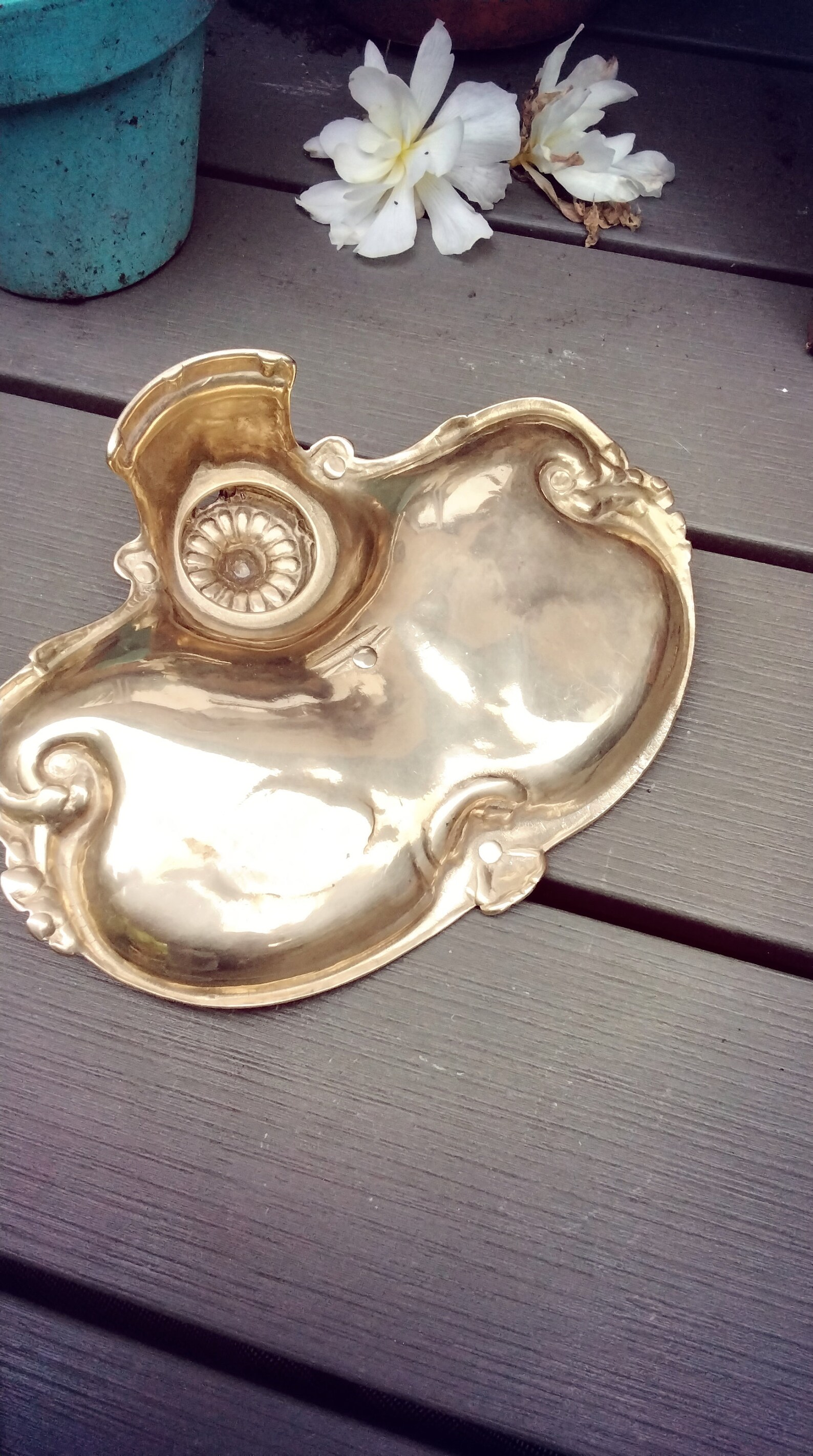 Art Nouveau Pen and Ink Stand, 1920s, Solid Brass. Ink Well Missing ...