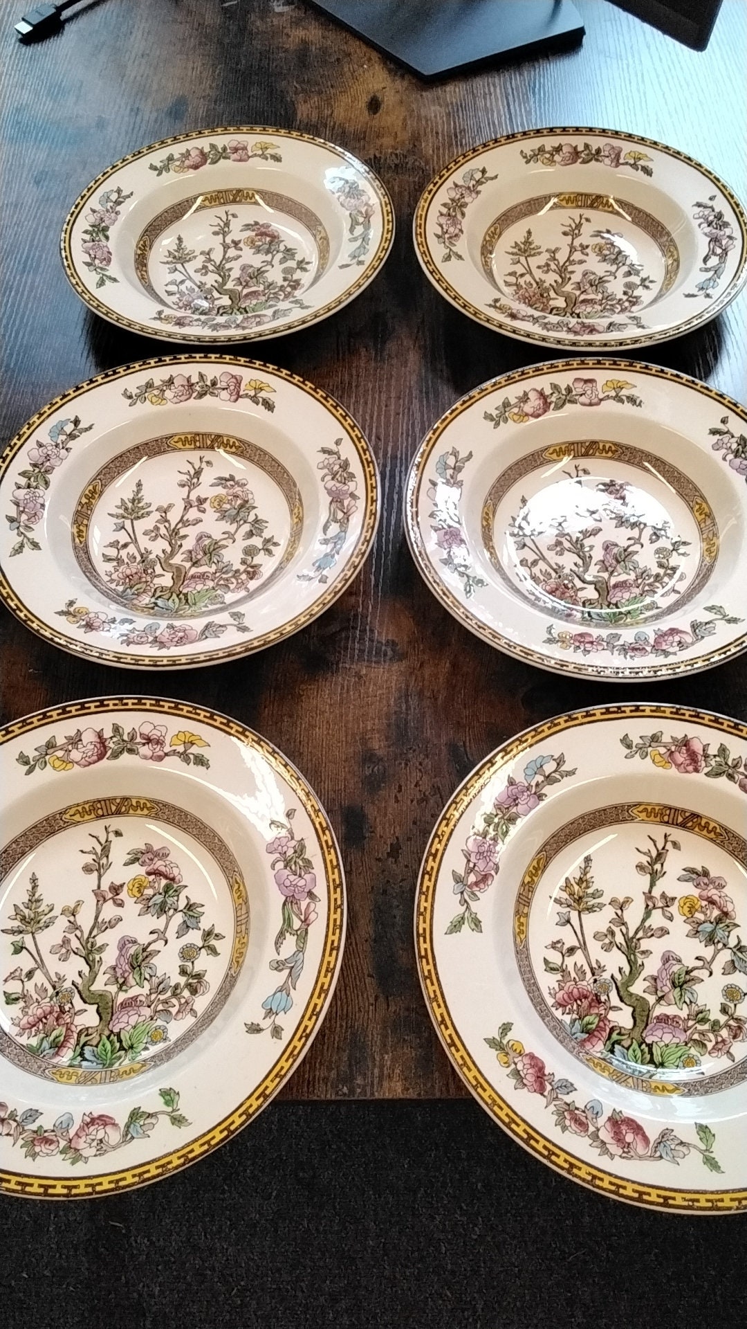 Washington Pottery Six Soup Plates Indian Tree Design. Hand Enamel ...