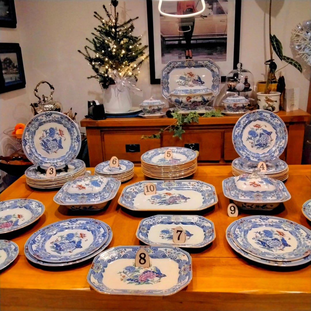 Masons Ironstone Pattern Blue Pheasant 9799, Hand Coloured C1915 ...