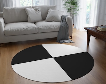 Black and White Hand Tufted Modern Indian Round Wool Rug for Home and ...