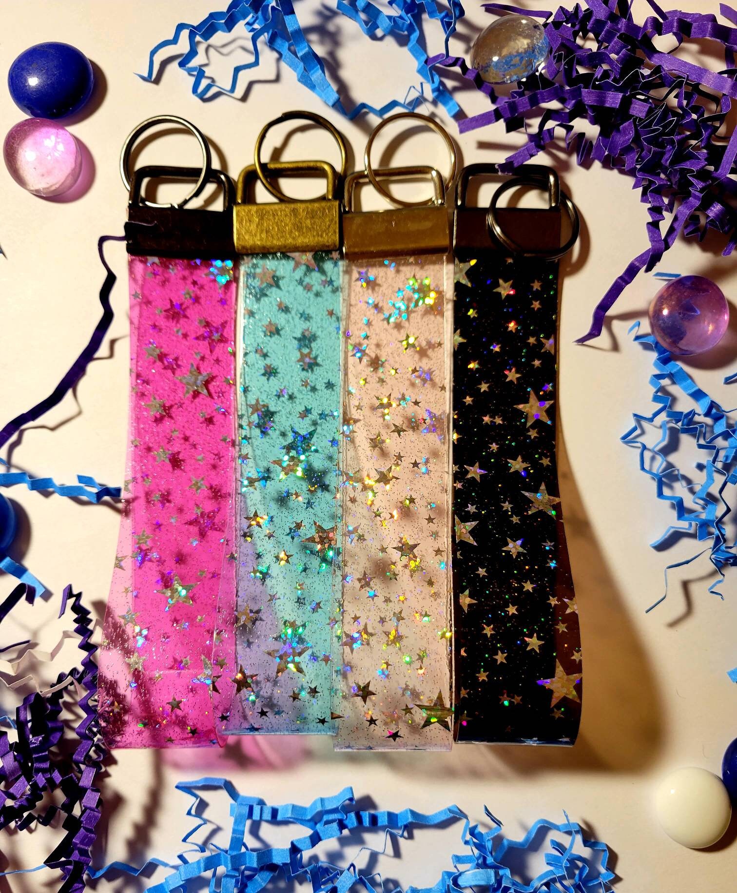 Transparent Jelly Key Fob Holographic Stars Wristlet | Etsy