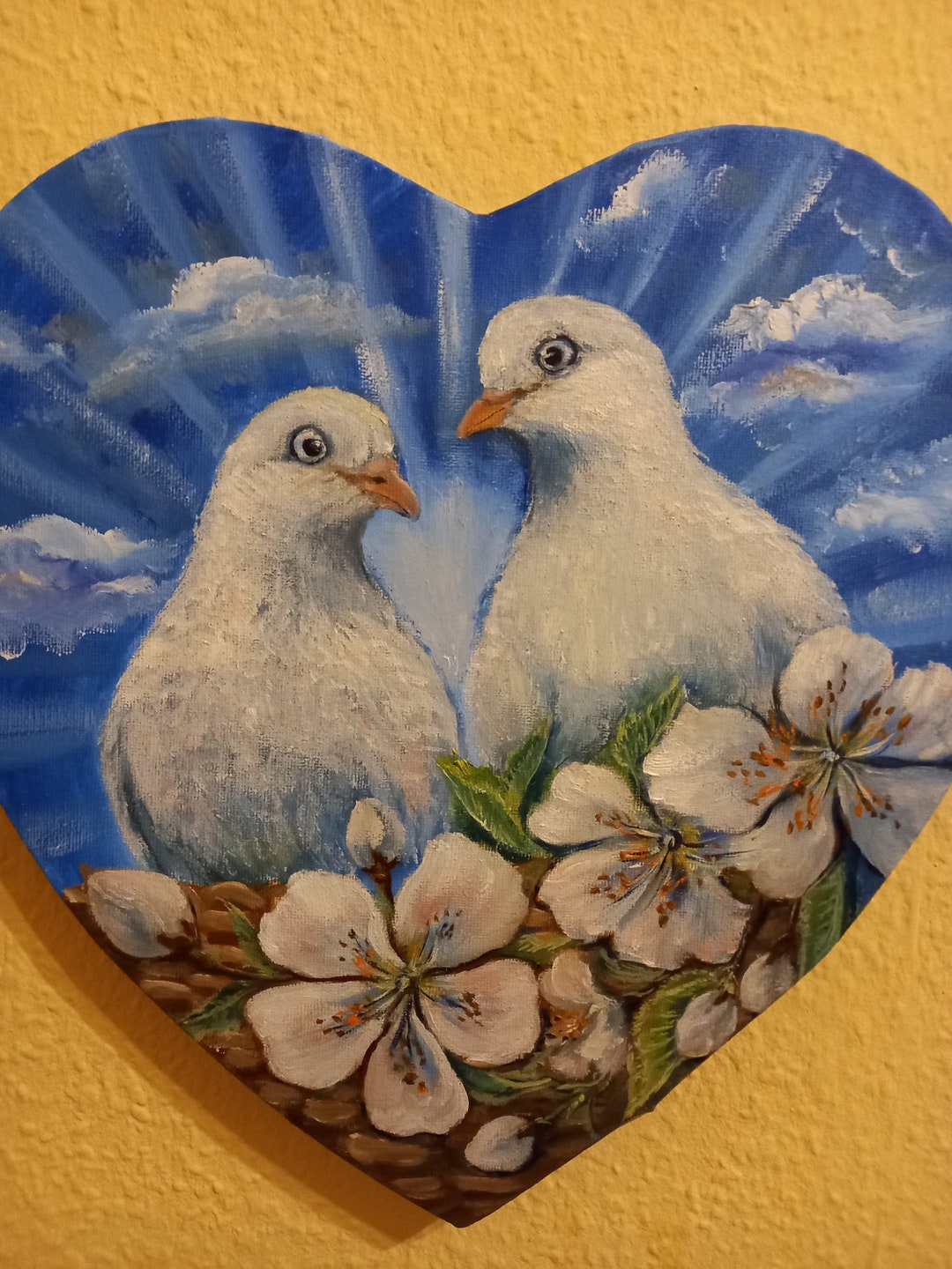 Pigeons,heart Shaped Oil Painting,white Doves Love,wedding Anniversary ...