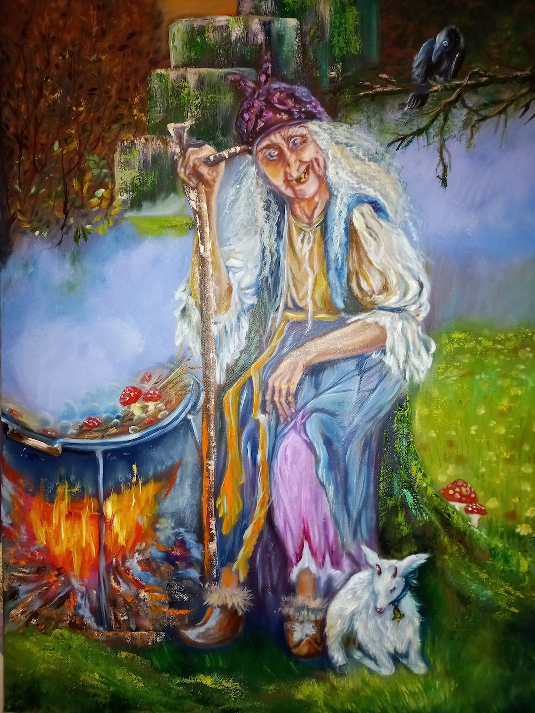 Baba Yaga 60×80cm.a Large Oil Painting,a Goat From a Russian Fairy Tale ...