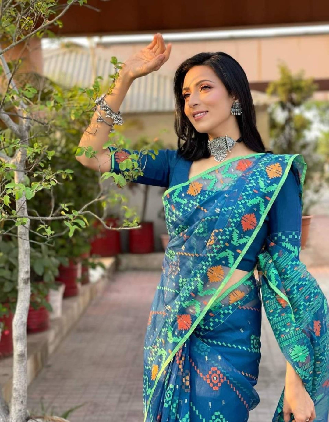 Original Dhakai Jamdani Saree, Mim Model Peacock Color, Handloom ...