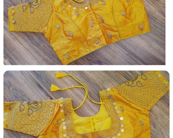 Yellow Work Saree Blouse - Etsy
