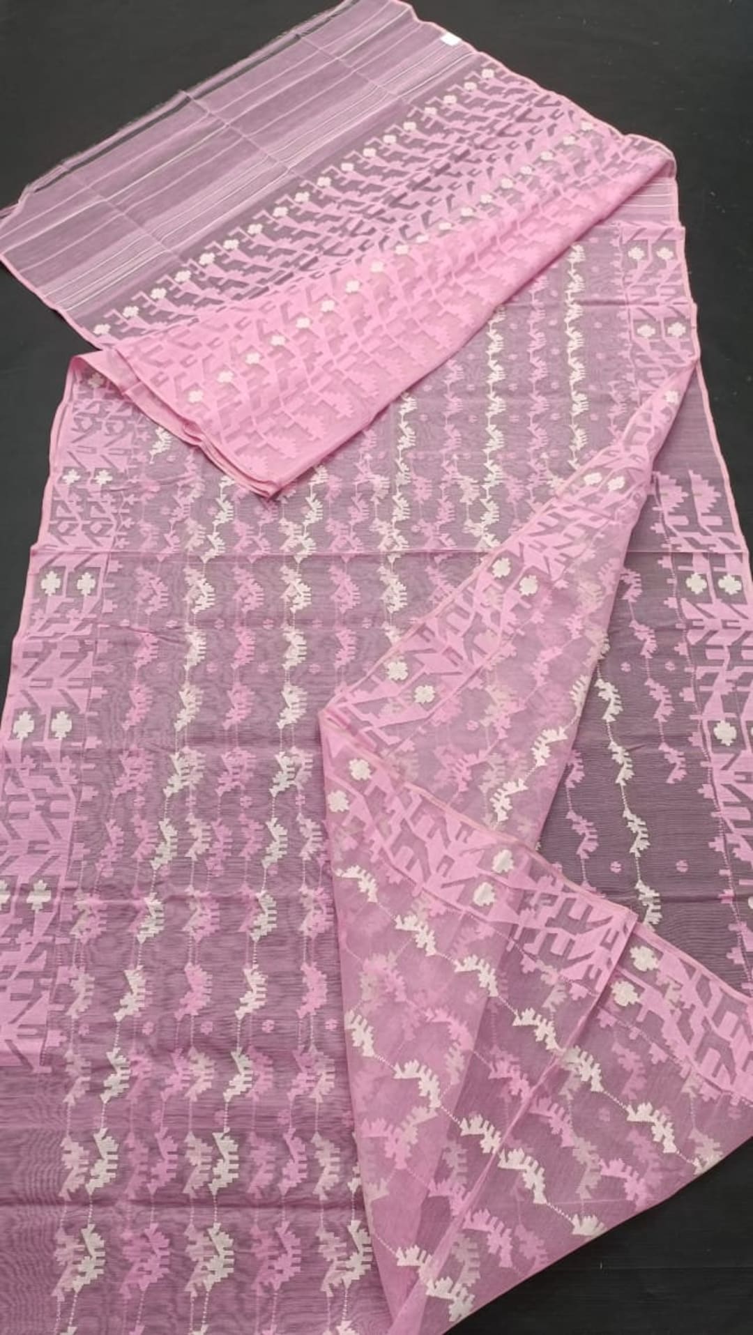 Dhakai Original Jamdani Saree, Baby Pink, Handwoven 84 Count, Soft ...