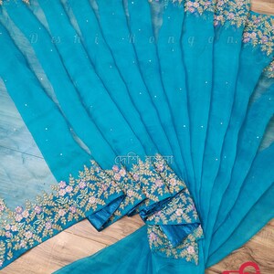 Original Moslin Handmade Karchupri Work Saree, Beautiful Teal Color ...