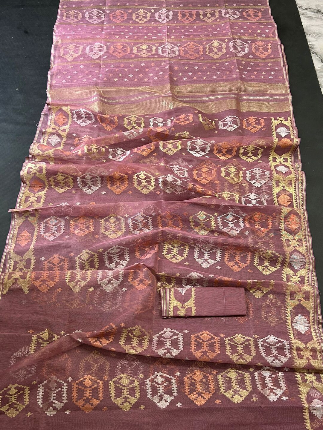 Original Dhakai Jamdani Saree, Mauve Taupe, Handwoven 84 Count, Soft ...