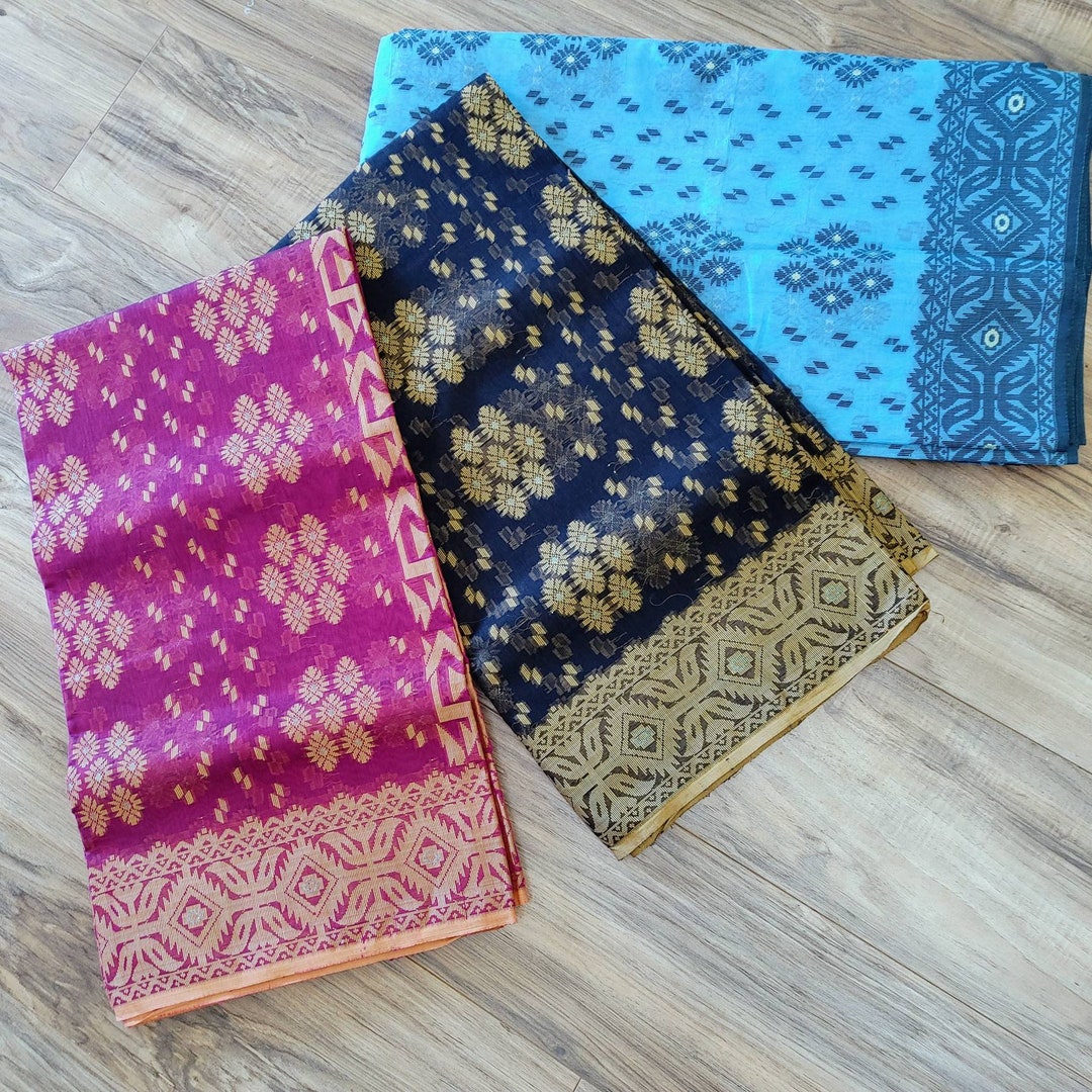 Tangail Semi-moslin Machine Jamdani Saree, Color Variation Available ...