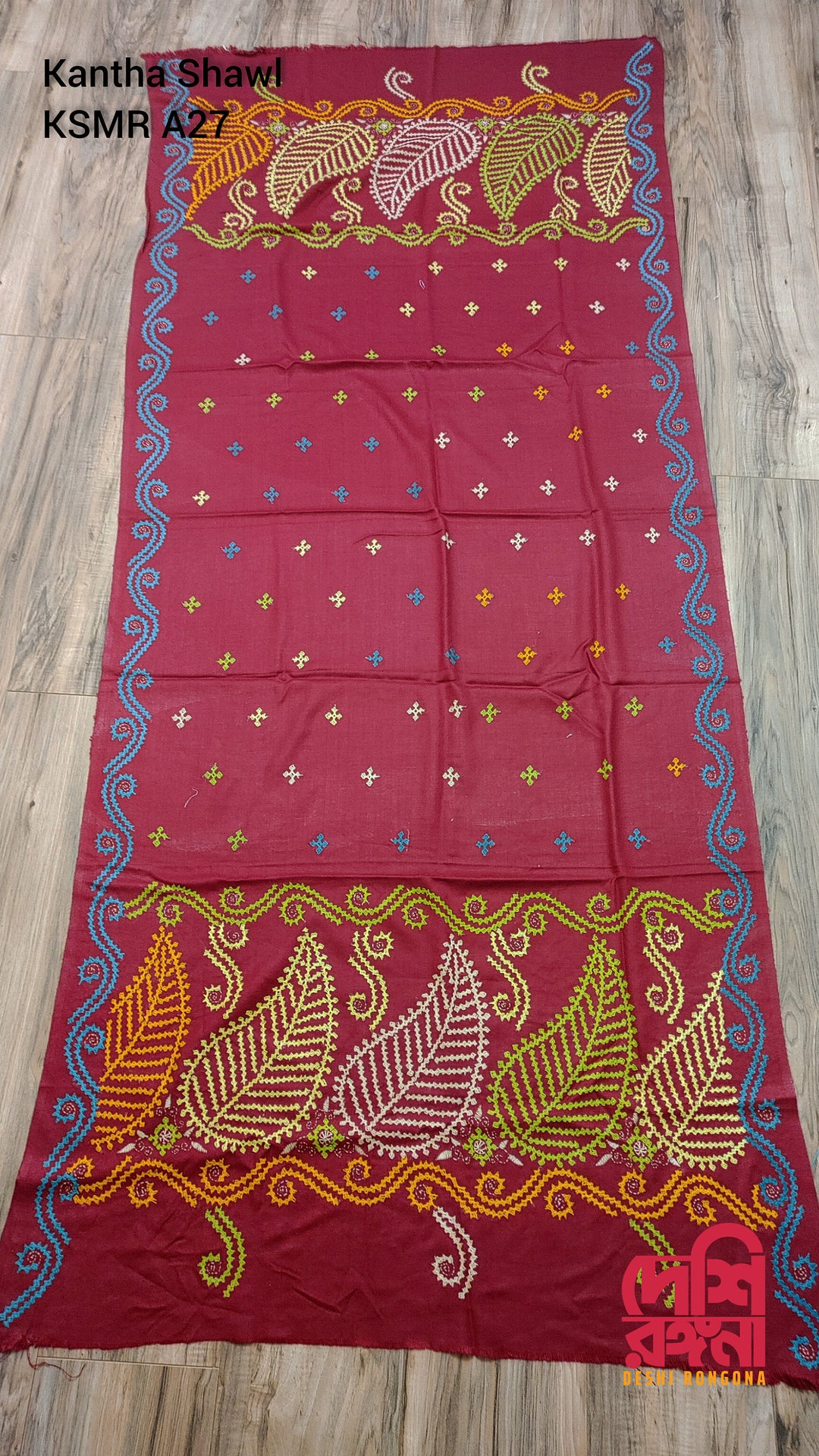 Kashmiri Shawl With Gujrati Embroidery Stitch Work Allover, Blended ...