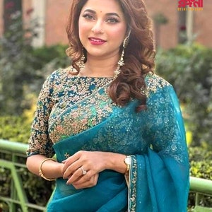 Original Moslin Handmade Karchupri Work Saree, Beautiful Teal Color ...