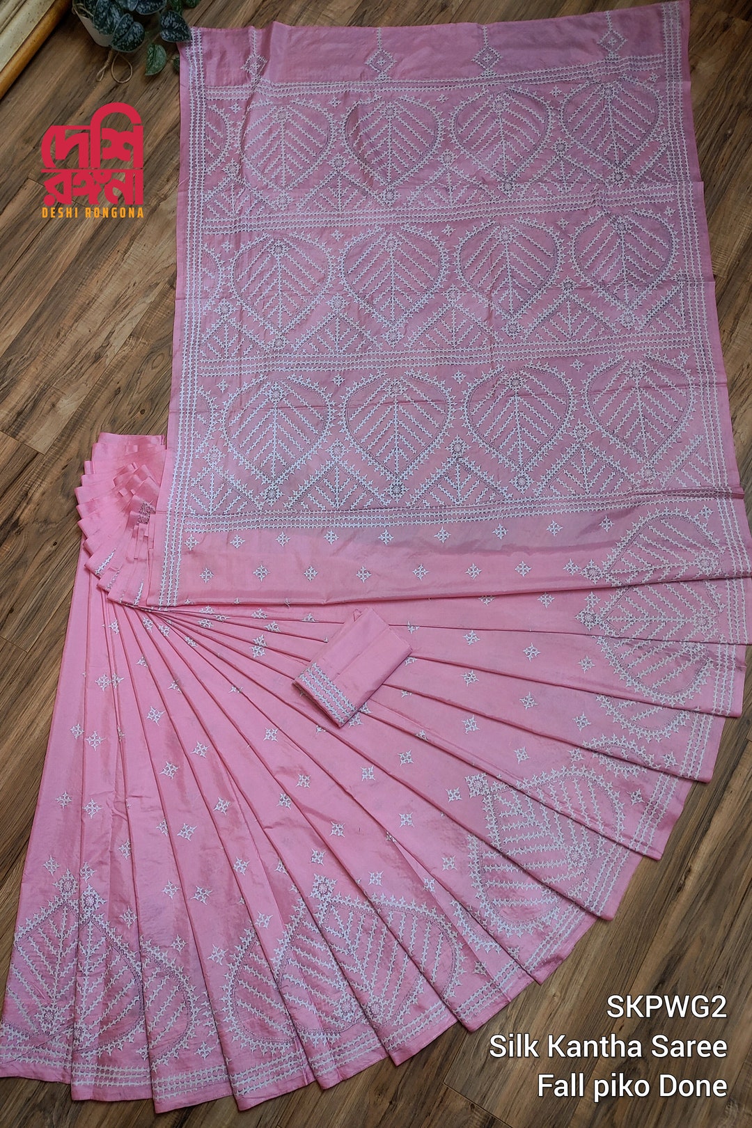 Extraordinary Hand Stiched Kantha Saree, Baby Pink Blended Bangalore ...
