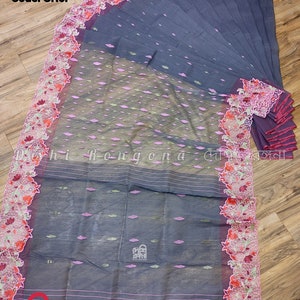 Original Dhakai Jamdani, Cutwork on Bangladeshi Dhakai Gray Jamdani ...