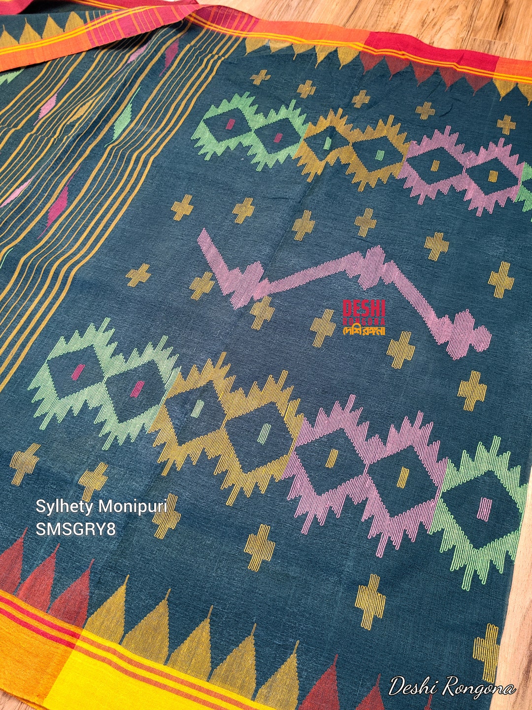 Sylhety Original Monipuri Saree, Handwoven Soft Cotton Saree, Sea Green ...