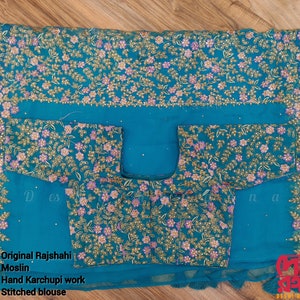 Original Moslin Handmade Karchupri Work Saree, Beautiful Teal Color ...