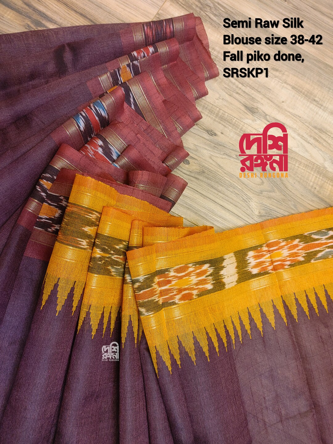 Semi Raw Silk Ikkat Temple Border Plum Handwoven Saree - Etsy