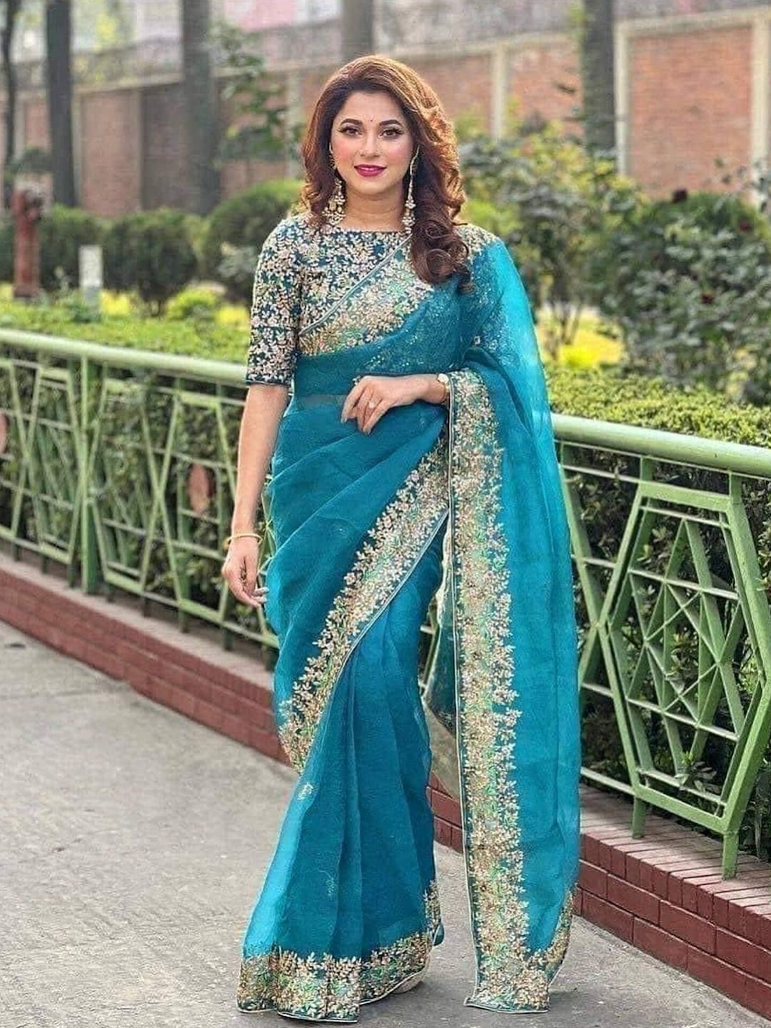 Original Moslin Handmade Karchupri Work Saree, Beautiful Teal Color ...