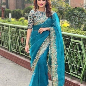 Original Moslin Handmade Karchupri Work Saree, Beautiful Teal Color ...