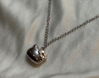 Cute Kitty Cat Locket Necklace With Cultured Fresh Water Pearl Great ...