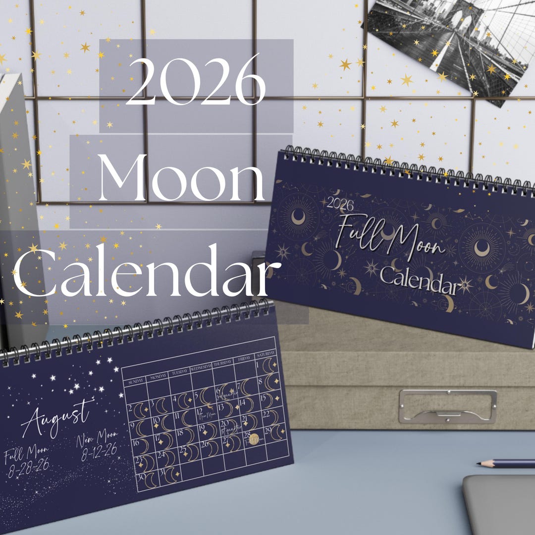Moon Calendar 2026 • Lunar Phases Desk Calendar • Northern Hemisphere ...